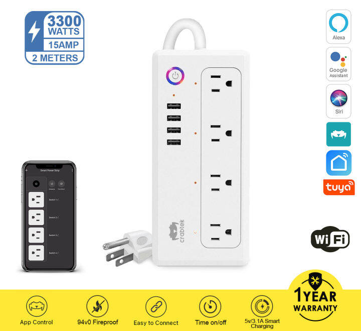 WiFi Smart Power Strip 4 Outlet 4USB Smart socket outlet Overload ...