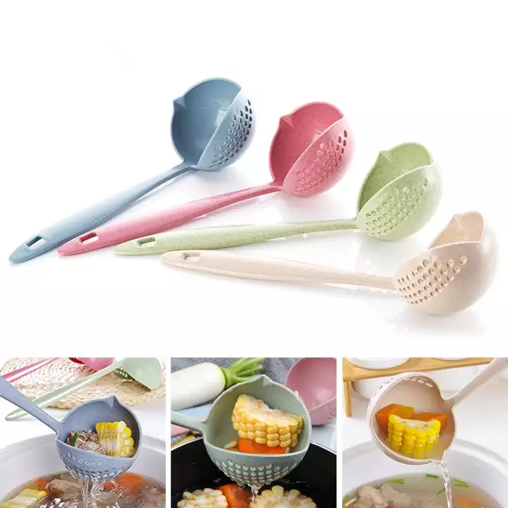 2 in 1 Wheat Straw Soup Spoon Colander Spoon Eco-Friendly ladle ...