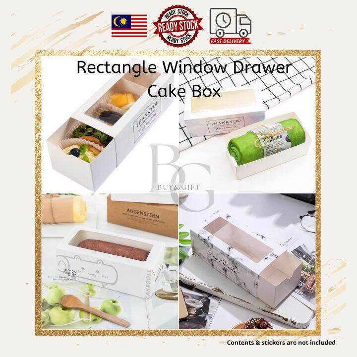 5pcs// Swiss Roll Cake Box Rectangle Window Drawer Loaf Cake Box ...