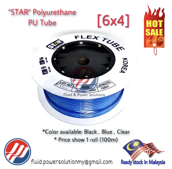 "STAR" 6mm x 4mm (100m) PU Tube , Color : Black , Blue , Clear , Polyurethane Tube , Air Hose ...