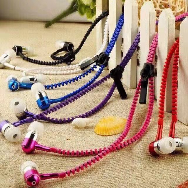 ZIPPER HEADSET WITH MIC Universal For Cellphone Tangle-Free Sound ...