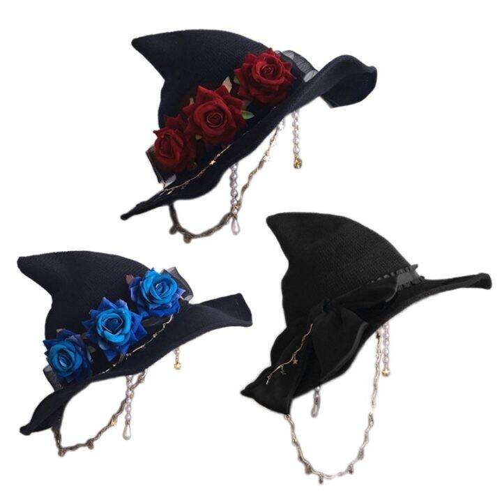 [Universal] Witch Hat Pointy with Bloody Roses Decoration Costumes for ...
