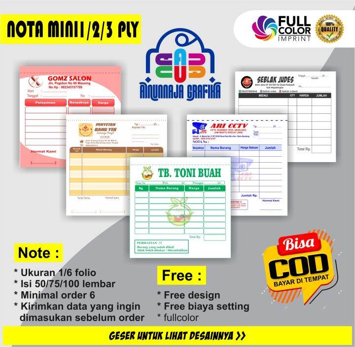 nota mini olshop nama sendiri, nota bon ukuran 10x10 cm 1 ply, 2 ply, 3 ...
