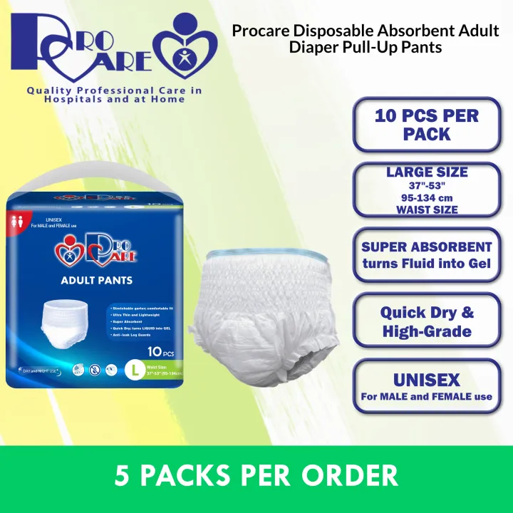 Procare Absorbent Adult Diaper Pull Up 10pcs, 5 pack per order- Large ...