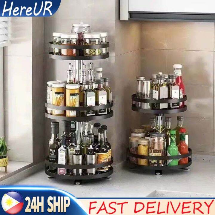 Multi-functional Kitchen Seasoning Storage Rack 360° Rotating Storage ...