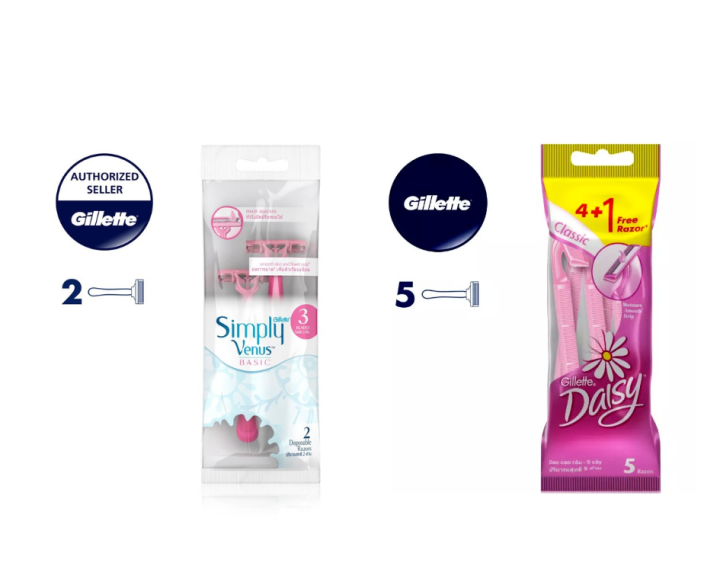 GILLETTE Razor Daisy Classic Disposable 5pcs / Simply Venus Basic 2pcs ...