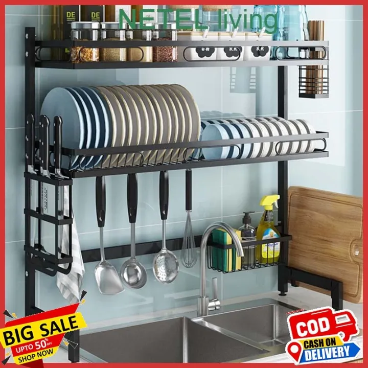 [NETEL Ready stock] 1/2 Tiers Over Sink Dish Drainer Rack Plate Drying ...