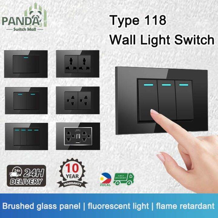 PSM Modern Wall Switch and Socket Power Wall Outlet 118 Type Black ...