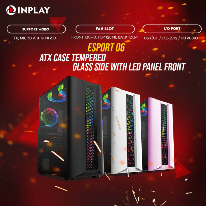 Inplay Esport 06 | Pink | Pink ATX Case Tempered Glass Side with LED ...