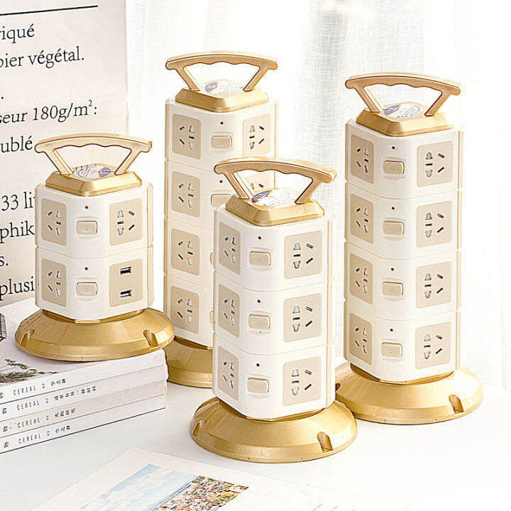 Vertical tower type household multifunctional socket multi-hole plug-in board with USB creative ...