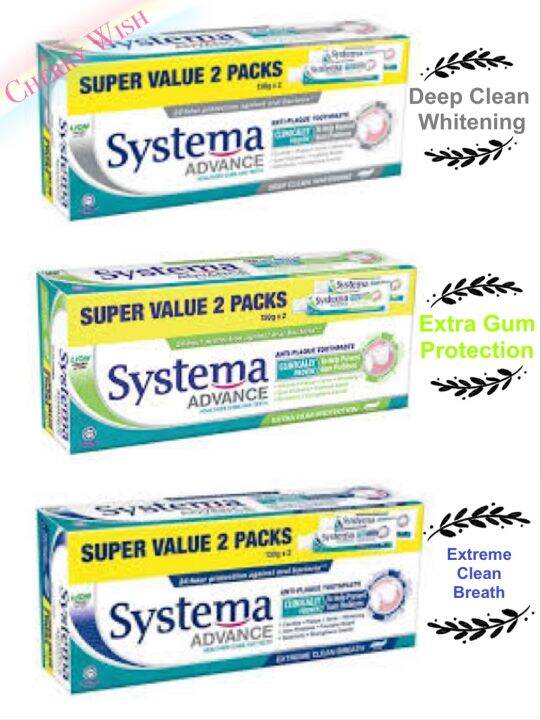2 x 130g Systema Advance Toothpaste ( Extreme Clean Breath / Extra Gum Protection / Deep Clean ...