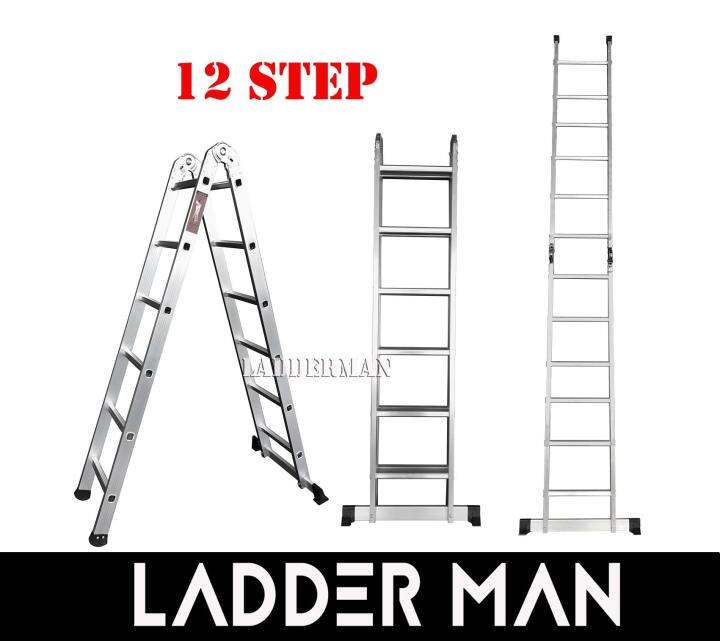 12 STEP ALUMINIUM TWO WAY MULTIPURPOSE LADDER | Lazada