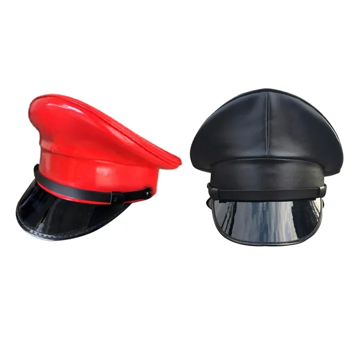 Captain Hat German Style Officer Hat Costume Props Faux Leather Army ...