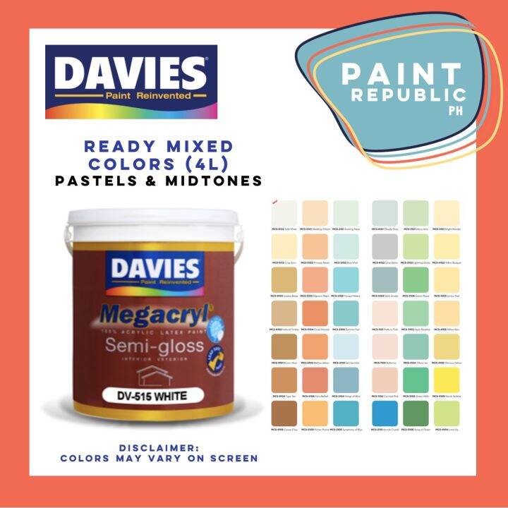Davies Megacryl Semi-Gloss (Ready Mixed Colors - Pastels and Midtones ...