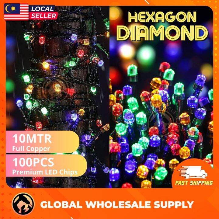 [FULL COPPER] 10MTR Diamond Hexagon 100 LED Decoration Lighting CNY ...