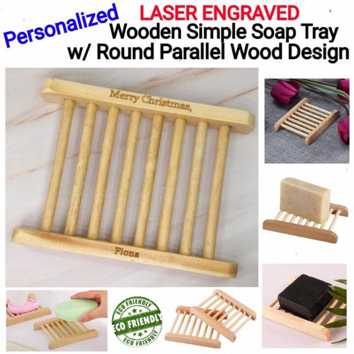 LASER ENGRAVED Personalized Wooden Simple Soap Tray w/ Round Parallel ...