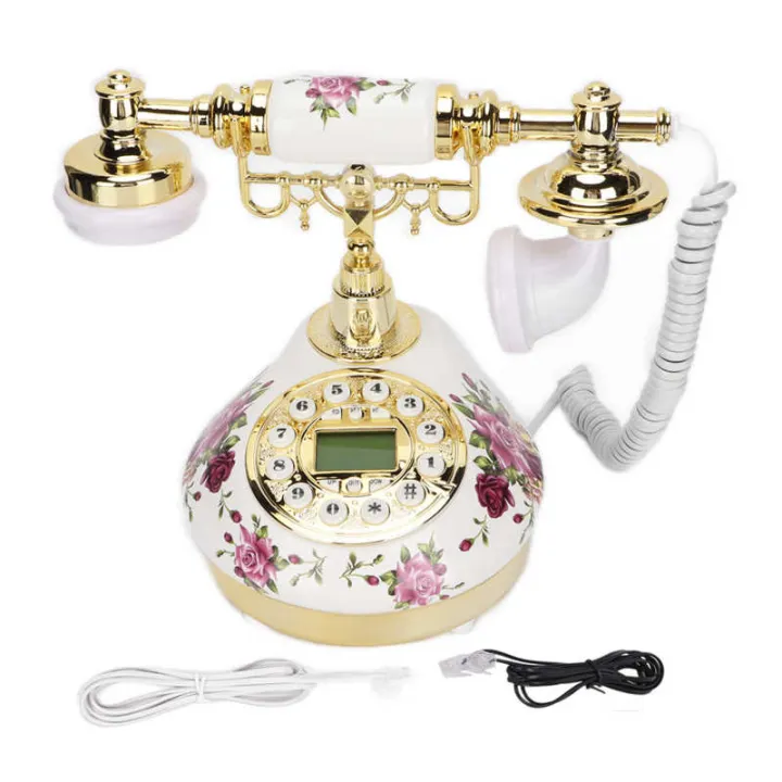 European Retro Landline Phone Ceramic Printing Telephone Old Vintage ...