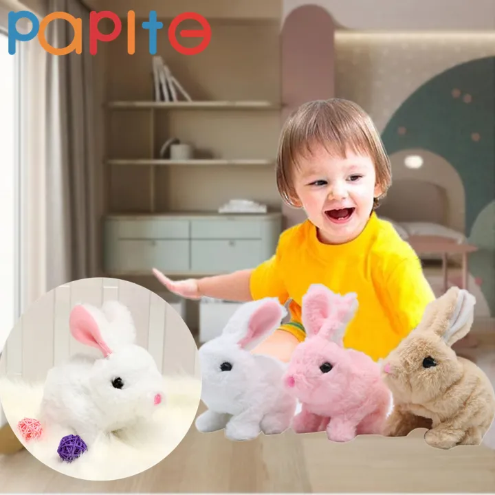 PAPITE Electric Plush Rabbit Robot Toy for Kids Walking Jumping Stuffed ...