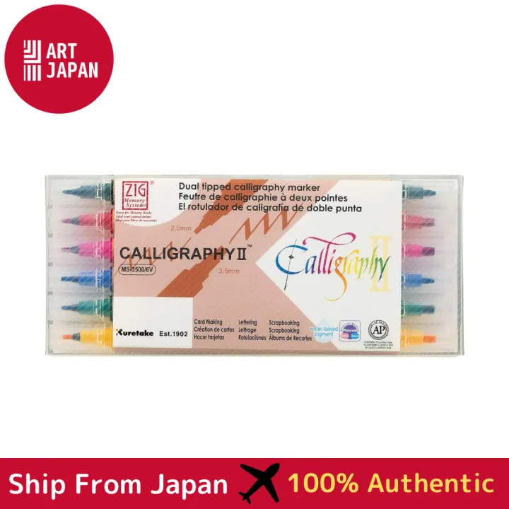 Kuretake ZIG Memory System Calligraphy Ⅱ Twin Tip Marker Pen 6 Colors ...