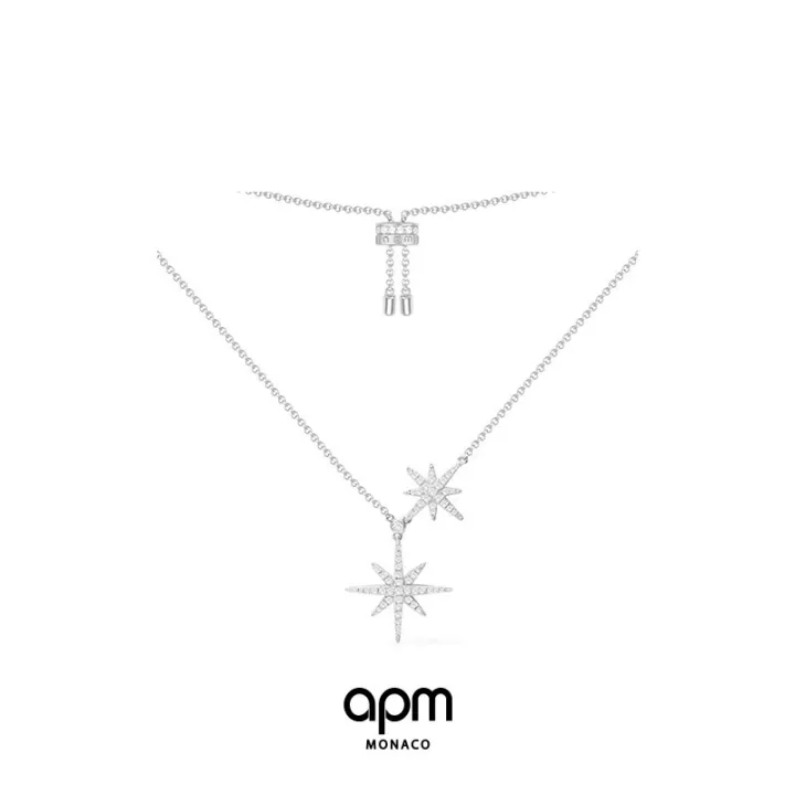 [พร้อมกล่อง] APM Monaco สร้อยคอดาวตกคู่หกเหลี่ยมดาวหญิงแสงหรูหราระดับไฮ ...