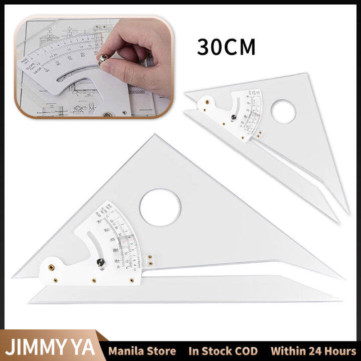 30cm Clear Chart Drafting Triangle Ruler Adjustable Graphic Scale ...