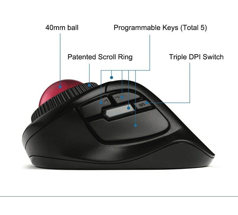 Kensington Fusion Wireless Trackball Mouse 2.4Ghz With Scroll Ring For ...