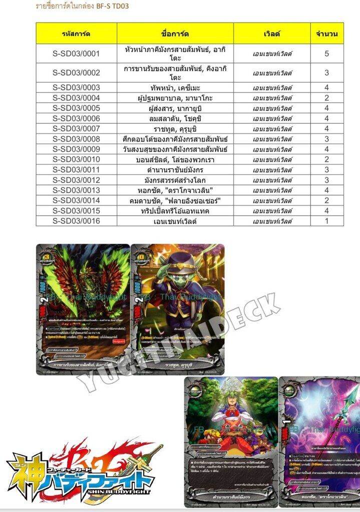 บัดดี้ไฟท์ไทย ชินบัดดี้ 3แบบ BFT-S-TD01, BFT-S-TD02, BFT-S-TD03 พร้อมเล่น 52 ใบ 1กล่องเล่นได้เลย ...