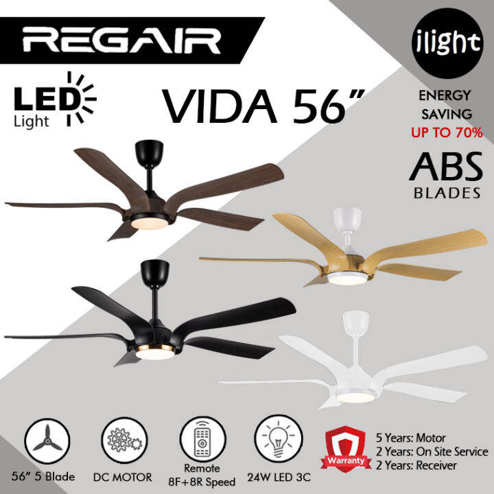 REGAIR VIDA 56 Inches 3 Color LED Light DC Motor 5 Blade 16 Speed (8F ...
