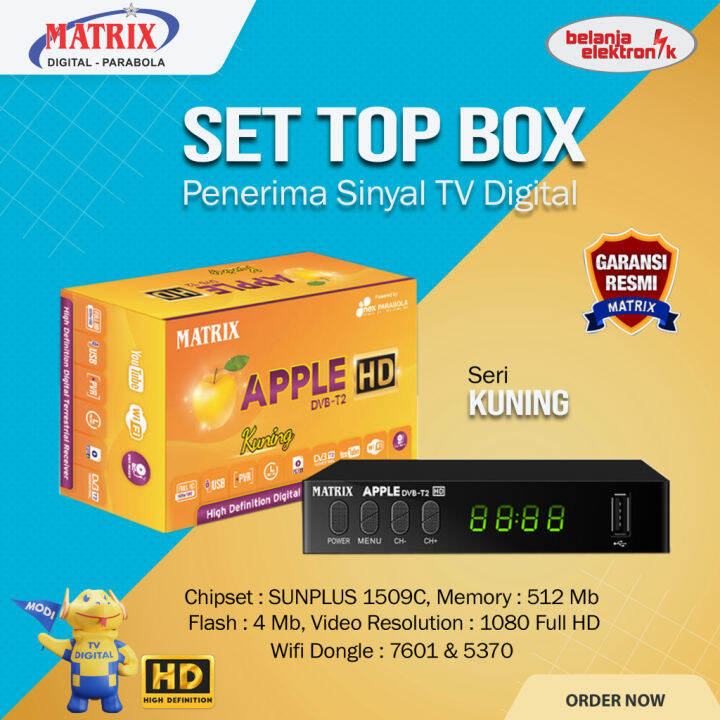 SET TOP BOX MATRIX HD DVB-T2 APPLE KUNING RECEIVER PENERIMA SINYAL TV DIGITAL | Lazada Indonesia