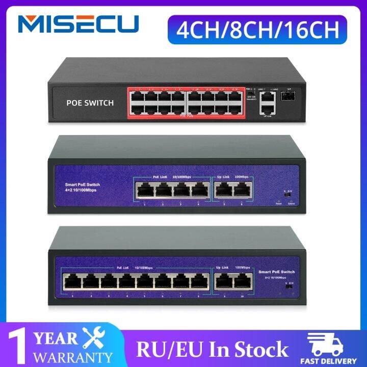 48V Network POE Switch With 4/8/16CH 10/100Mbps Ports IEEE 802.3 af/at ...