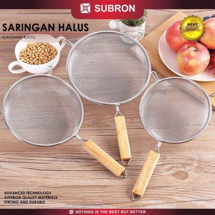Subron Saringan Stainless Halus 12cm Pegangan Kayu Tebal Strainer ...