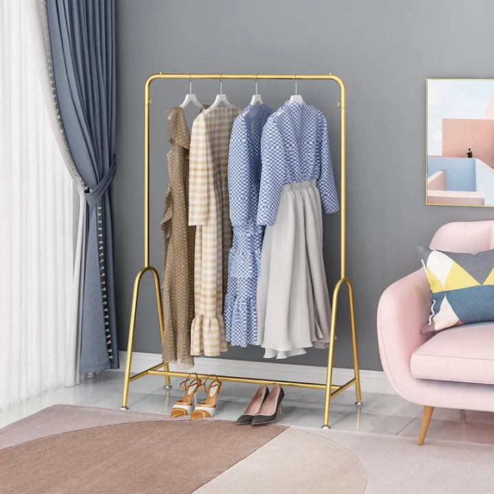 Household clothes rack floor folding bedroom hanger single-pole coat ...