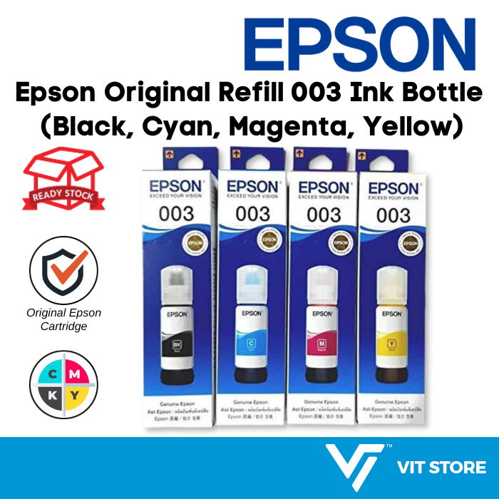 [Original] Epson Refill Ink Bottle 003 Cartridge - Black, Cyan, Magenta ...