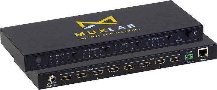 MuxLab 4x4 HDMI 2.0 4K 60hz Matrix Switcher | IR Remote | Supports 4K 60Hz | 4:4:4 | HDR | 4 in ...