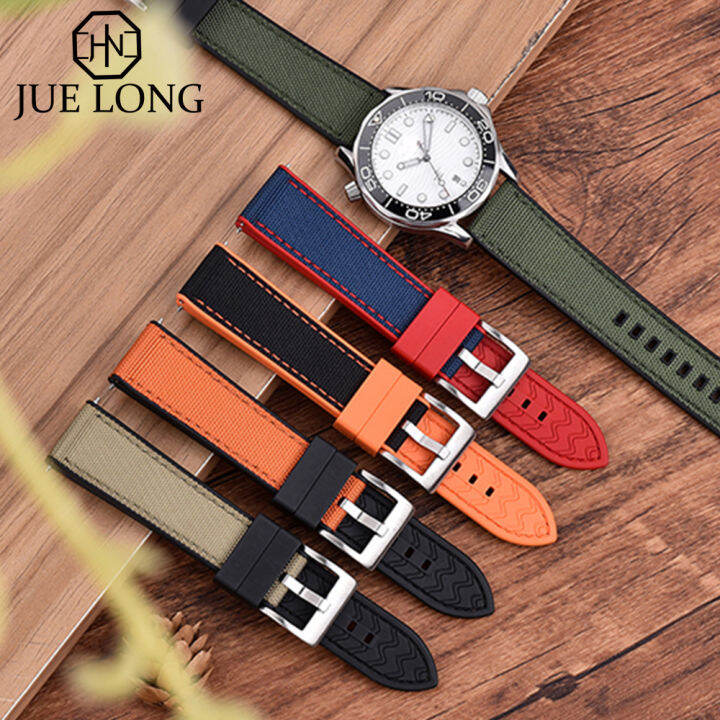 New Design Hybrid FKM Canvas Nylon Watch Strap 20mm 22mm High Quality ...