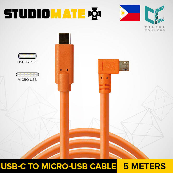 STUDIOMATE USB Type C to Micro USB Right Angle Orange Cable Connector 5 ...