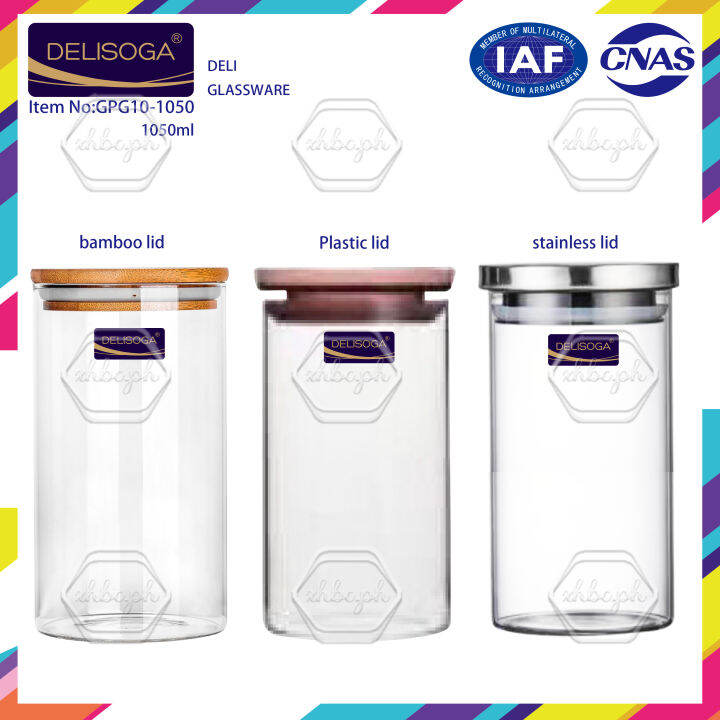 Deli Delisoga ️1050ml Glassware Food Storage Canister Glass Jar Bamboo ...