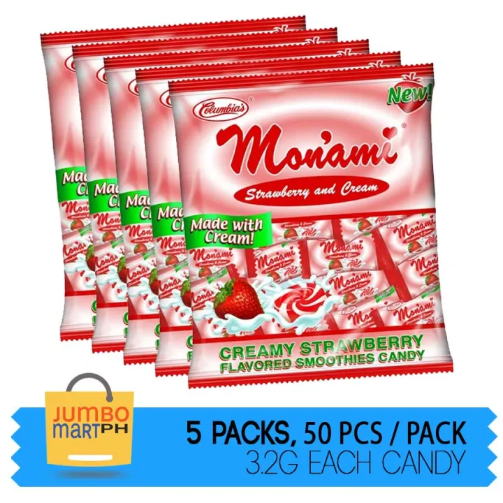 MONAMI STRAWBERRY & CREAM CANDY x 5 PACKS (50 PCS) / 3.2G PER PC ...