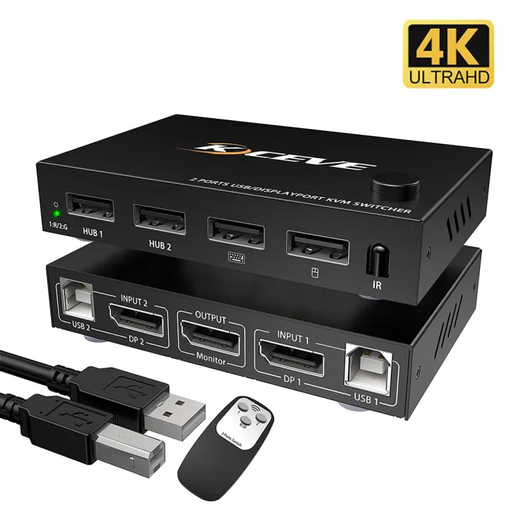Winstong Tech KVM HDMI Switch Dual Monitor 2 In 1 Out DP KVM Switch 2 ...