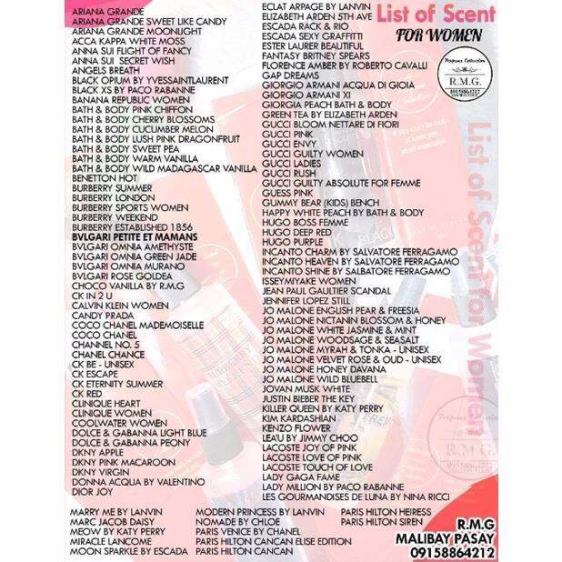 RMG Oilbased Perfume Complete List of Scents | Lazada PH