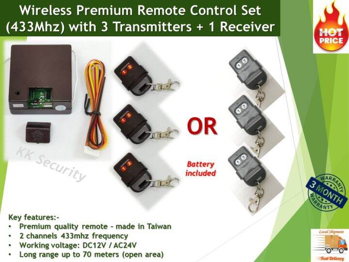 Autogate 2CH (433Mhz) Door Wireless Remote Control Set with 3 ...