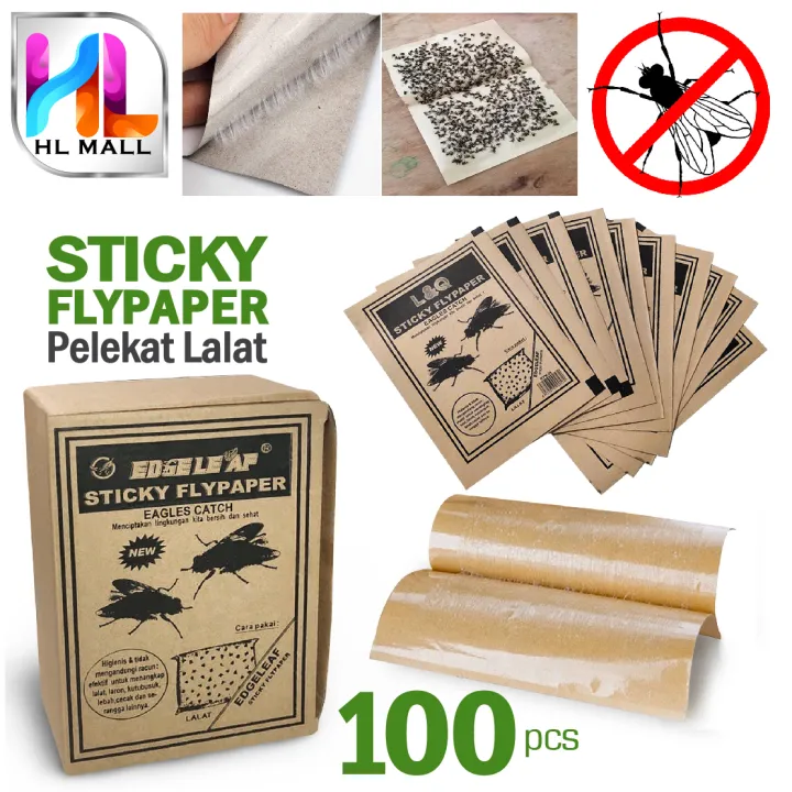 HL Mall 1box / 100pcs STICKY FLYPAPER Fly Trap Flies Glue Trap Fly ...