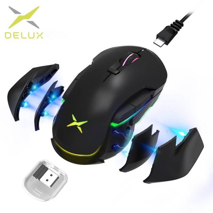 Delux M627 Pmw 3389 Sensor Wired + Wireless RGB Gaming Mouse 16000 Dpi ...
