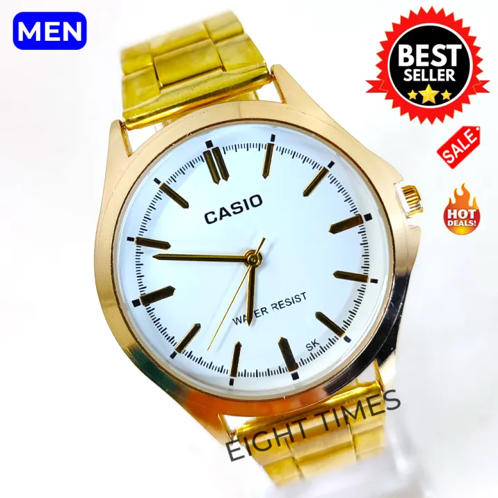 Casio Quartz Gold Strap White Dial Stainless Steel Watch for Men ...