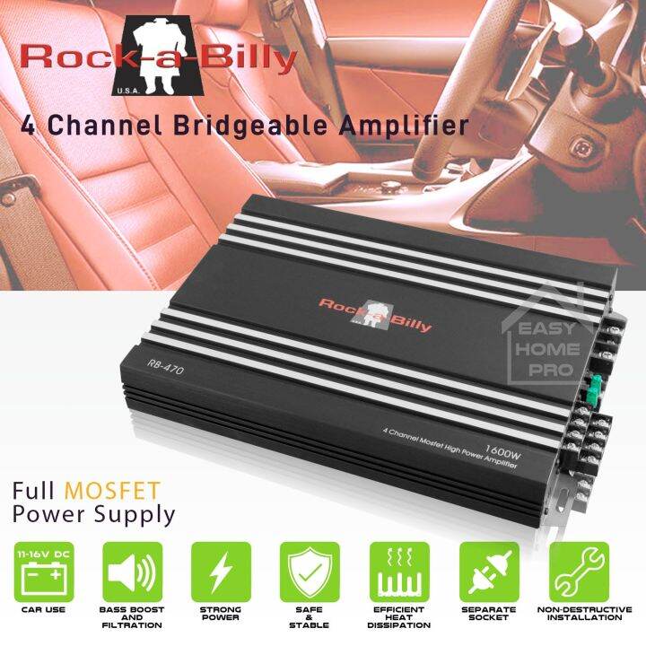 Rock-a-Billy RB-470 Car Amplifier 4 Channel 1600 Watts Power Amplifier ...