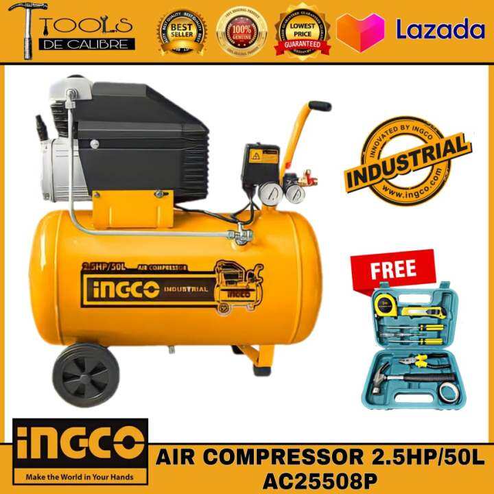 INGCO INDUSTRIAL 50L Air Compressor 2.5HP (AC25508P) with FREE TOOLSET ...