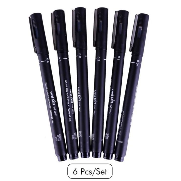 HW ของแท้! Unipin Uni Pin Fine Line Drawing Pen BLACK- Water And Fade ...