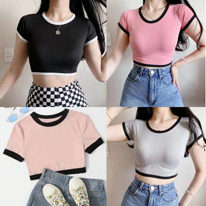 COD Crop Ringer Tees Knitted Crop top free size | Lazada PH