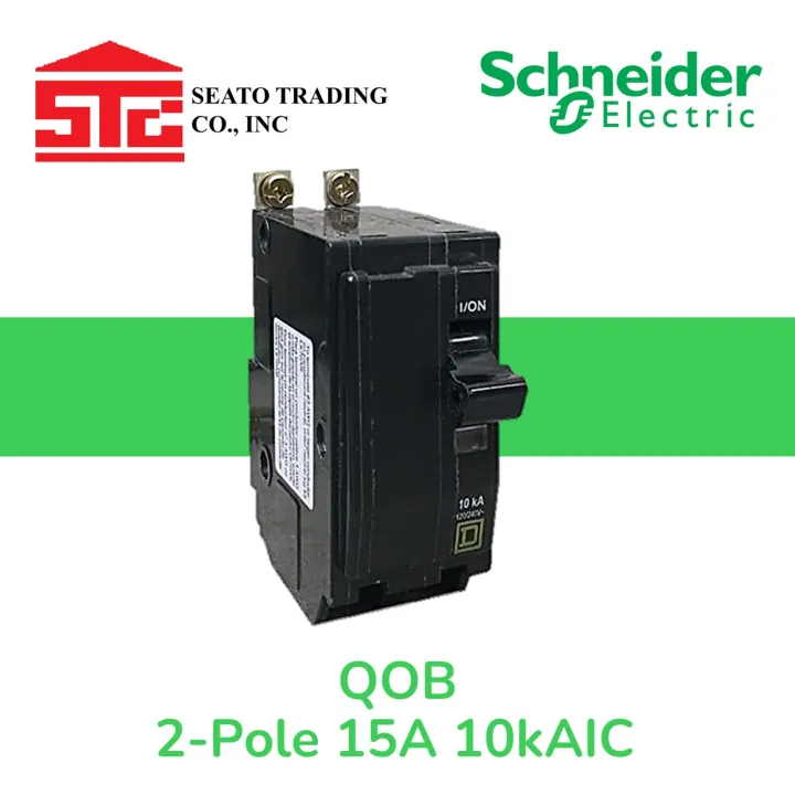 Schneider QOB UL 2-Pole 15A Bolt-On Miniature Circuit Breaker 120/240V ...