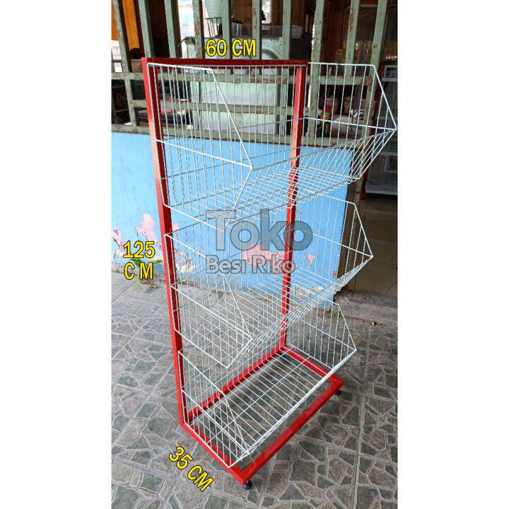 Rak Ciki Minimarket 3 Susun dengan ukuran kawat keranjang yang tebal | Lazada Indonesia